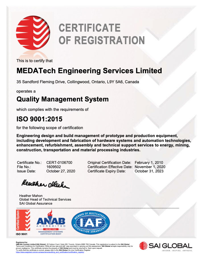 Certifications - MEDATECH Engineering Services