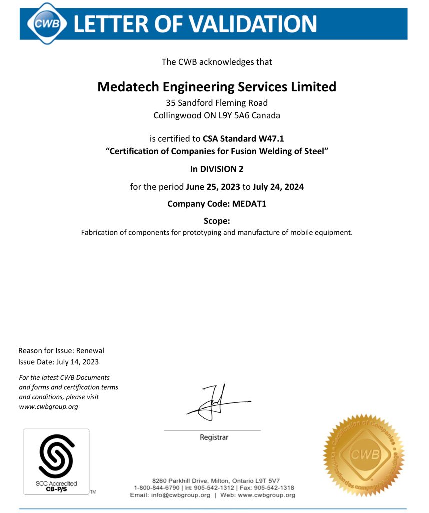 Certifications - MEDATECH Engineering Services
